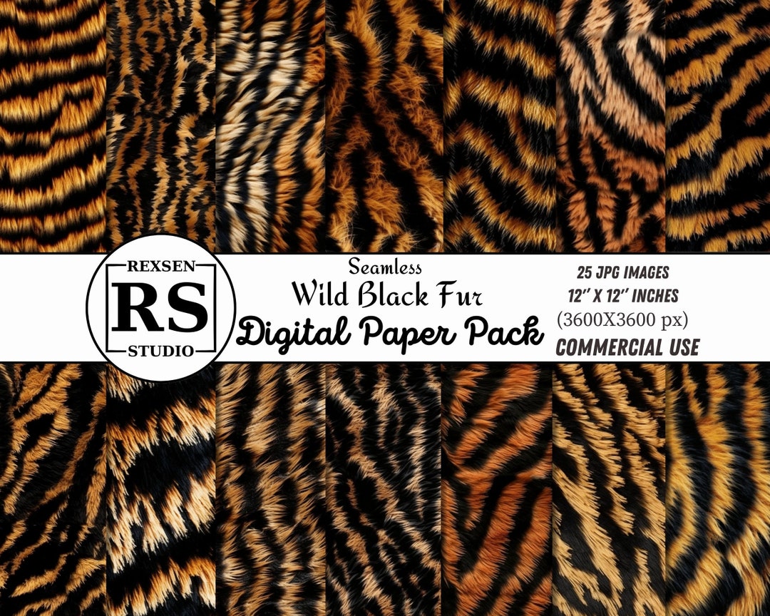 Black Fur Print Digital Paper: Seamless Tiger & Leopard (digital ...