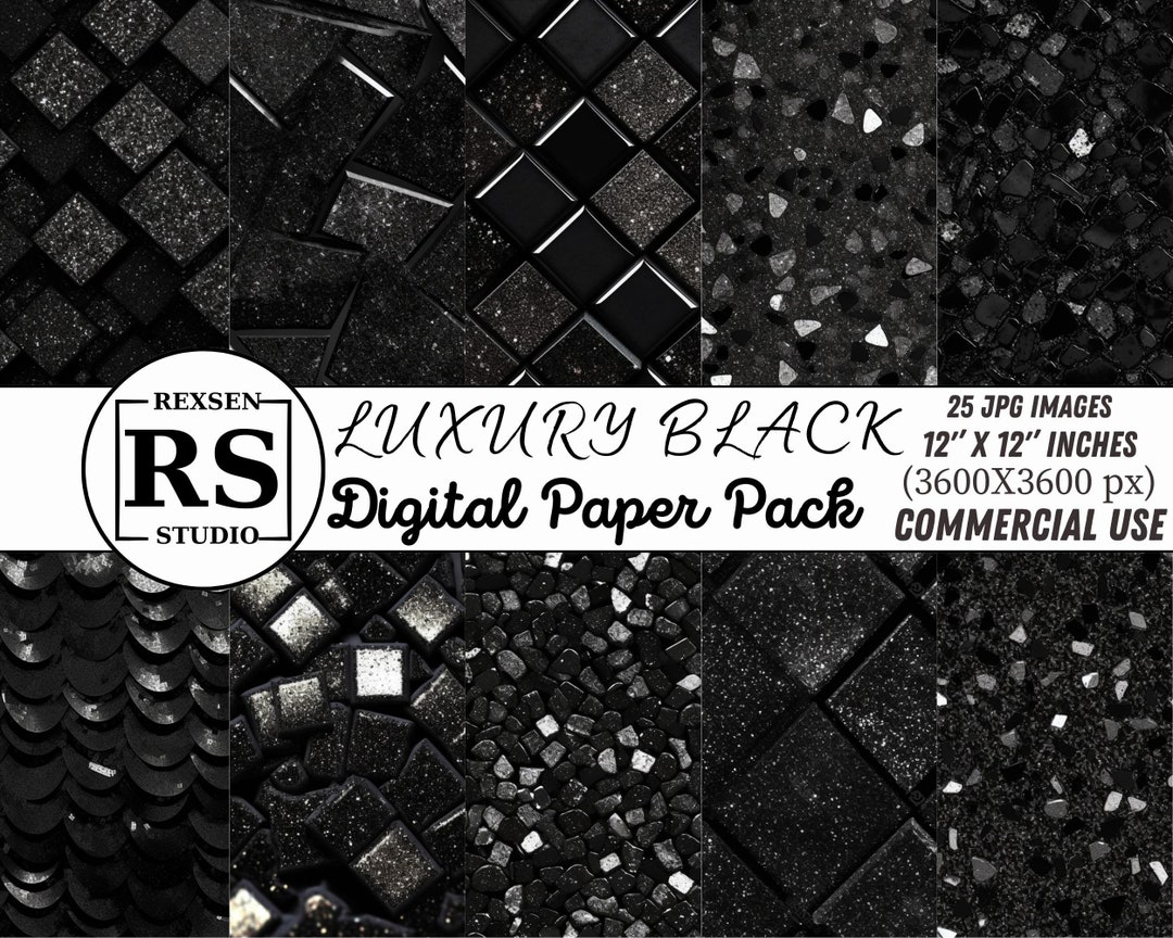 Luxury Black Digital Paper, Seamless Black Scrapbook Paper, Black ...