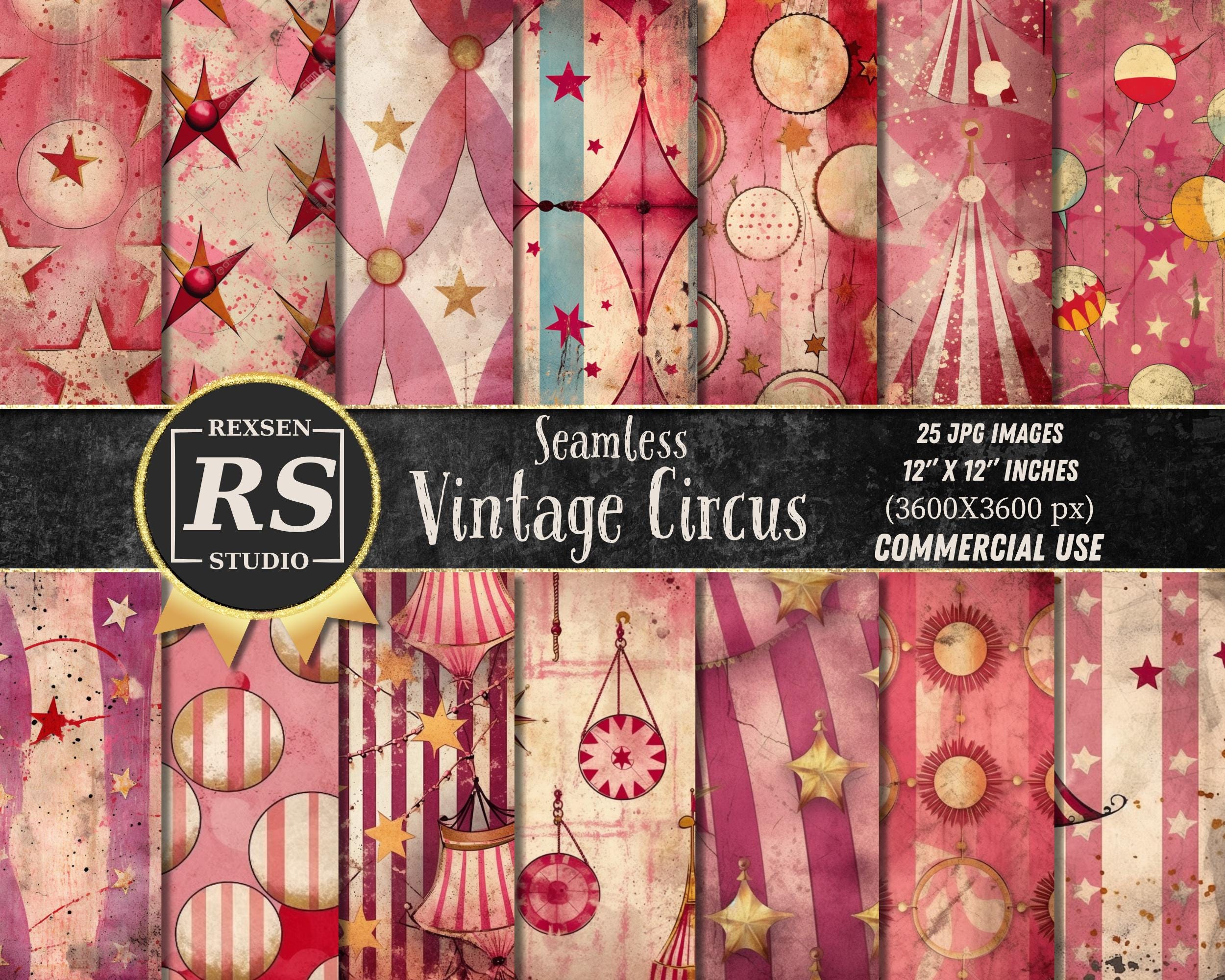Vintage Circus Digital Paper Backgrounds Grunge Distressed Textures ...