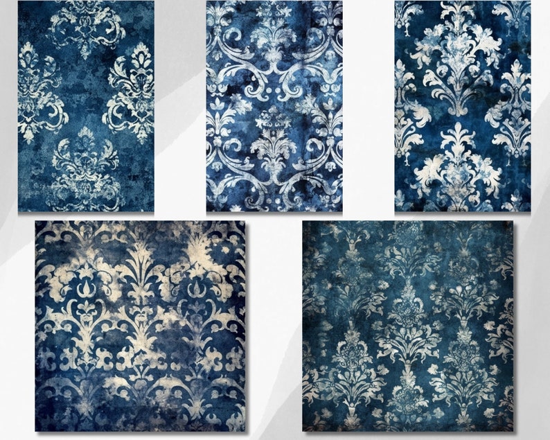 Navy Blue Distressed Damask Textures: Scrapbook Paper (digital Download ...