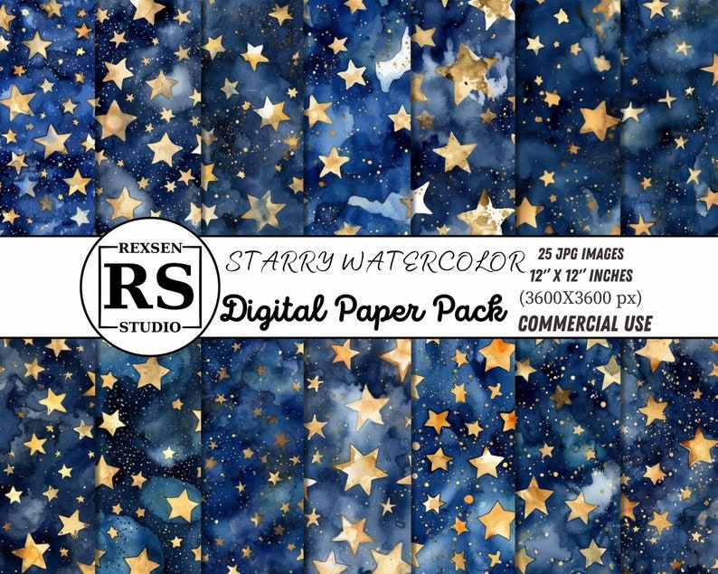 Starry Watercolor Digital Paper - Seamless Navy Watercolor Textures and ...