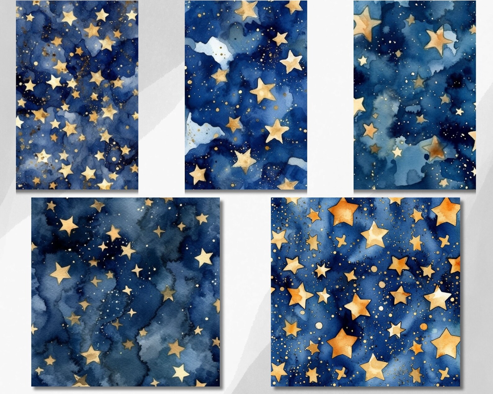Starry Watercolor Digital Paper - Seamless Navy Watercolor Textures and ...