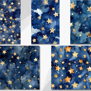 Starry Watercolor Digital Paper - Seamless Navy Watercolor Textures and ...