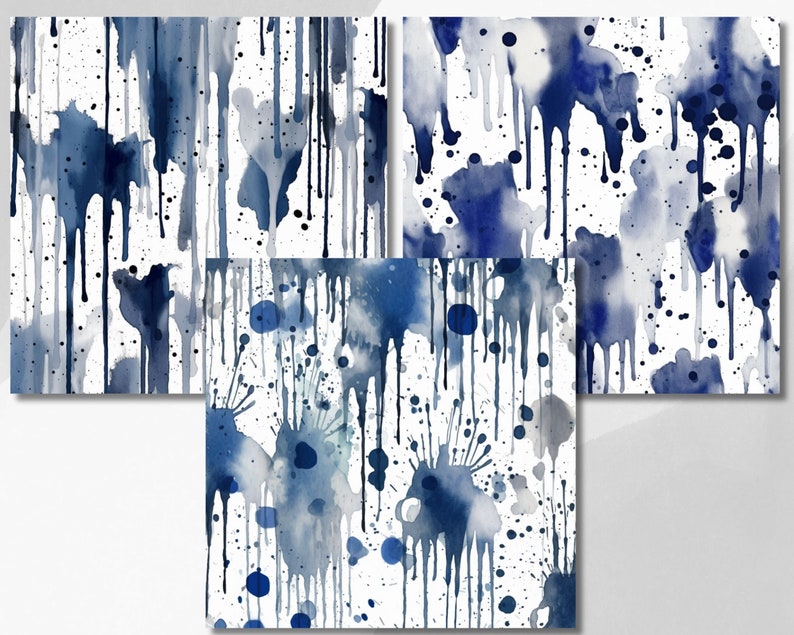 Seamless Navy and Gray Paint Splatters Digital Paper, Seamless Paint ...