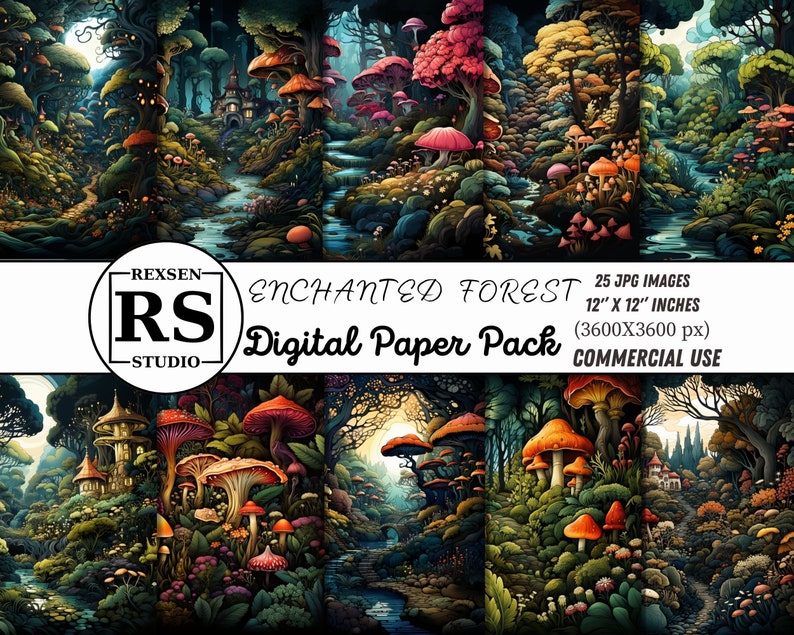 Printable Fantasy Enchanted Forest Digital Paper, Magical Mystery ...