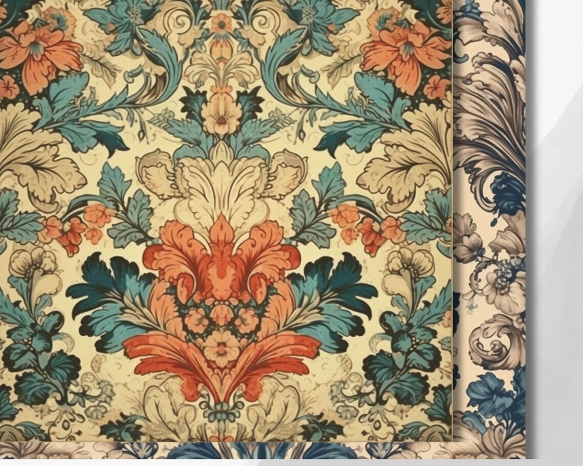 Victorian Floral Damask Digital Paper, Instant Download Vintage ...