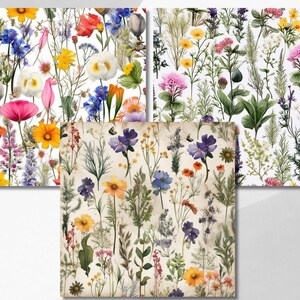 Wildflowers Summer Floral Digital Paper Pack, Wildflowers Greenery ...