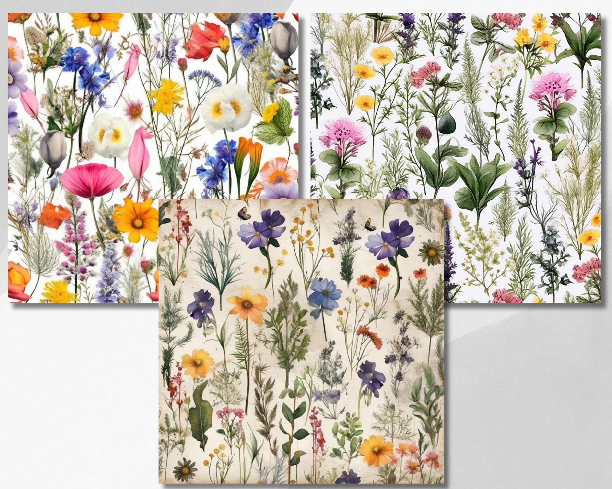 Wildflowers Summer Floral Digital Paper Pack, Wildflowers Greenery ...