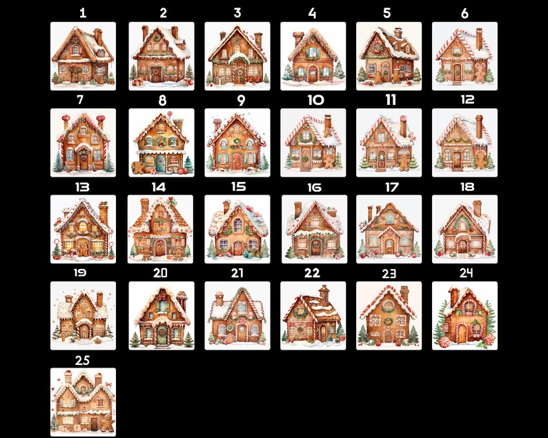 Watercolor Gingerbread House Collection Clipart, 25 PNG Christmas ...