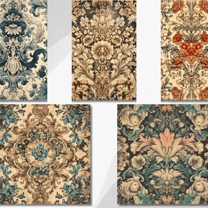 Victorian Floral Damask Digital Paper Pack, Vintage Rococo Seamless ...