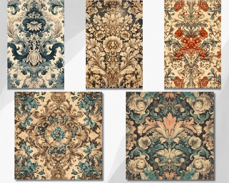 Victorian Floral Damask Digital Paper, Instant Download Vintage ...