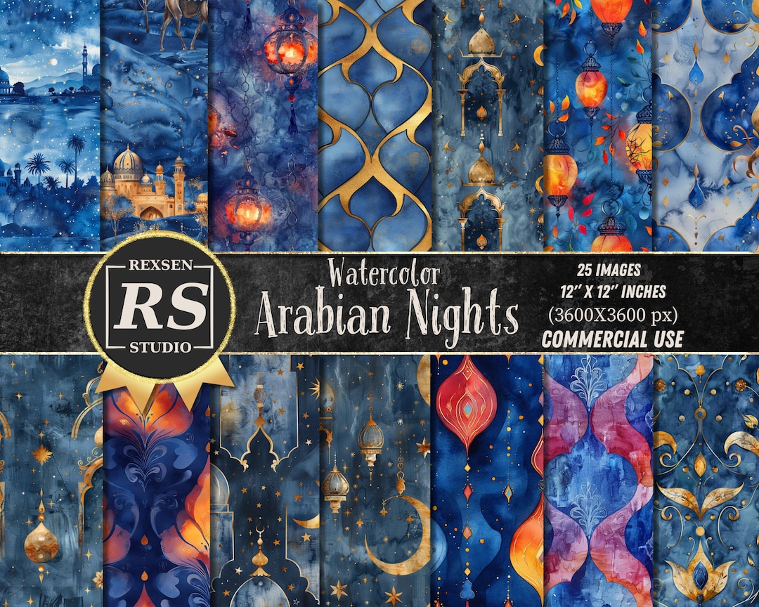 25 Watercolor Arabian Nights Digital Paper - Seamless Printable Digital ...
