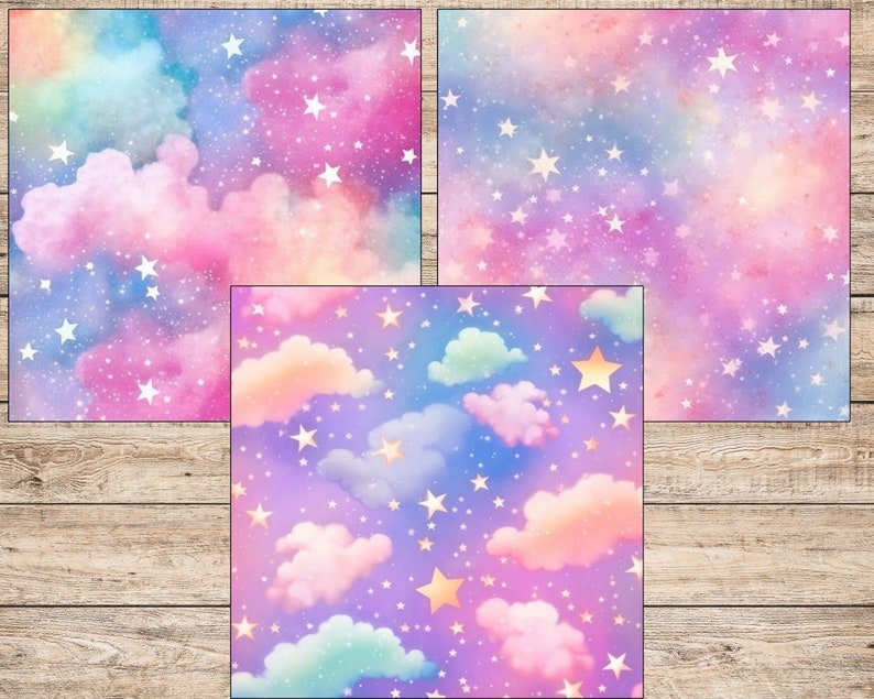 Pastel Galaxy Digital Paper, Cosmic Planner Sticker, Sky Background ...