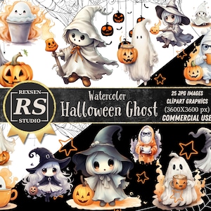 Watercolor Halloween Ghost Clipart Bundle (PNG) - Etsy