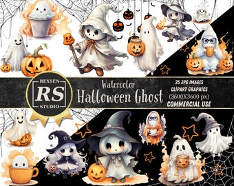 Watercolor Halloween Ghost Clipart Bundle (PNG) - Etsy