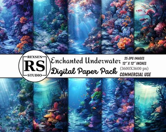 Printable Enchanted Underwater Digital Paper, Under the Sea Background ...