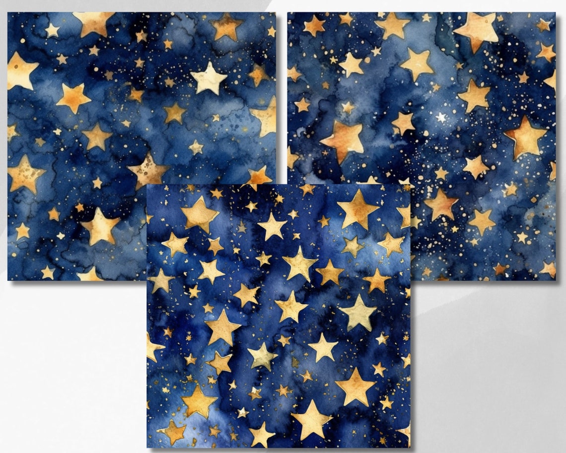 Starry Watercolor Digital Paper - Seamless Navy Watercolor Textures and ...