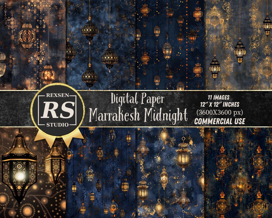 Marrakesh Midnight Digital Paper Pack, Moroccan Lantern Backgrounds ...
