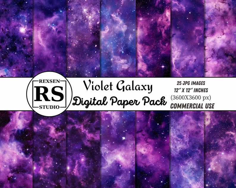 Violet Galaxy Backgrounds Digital Paper Outer Space Textures With ...