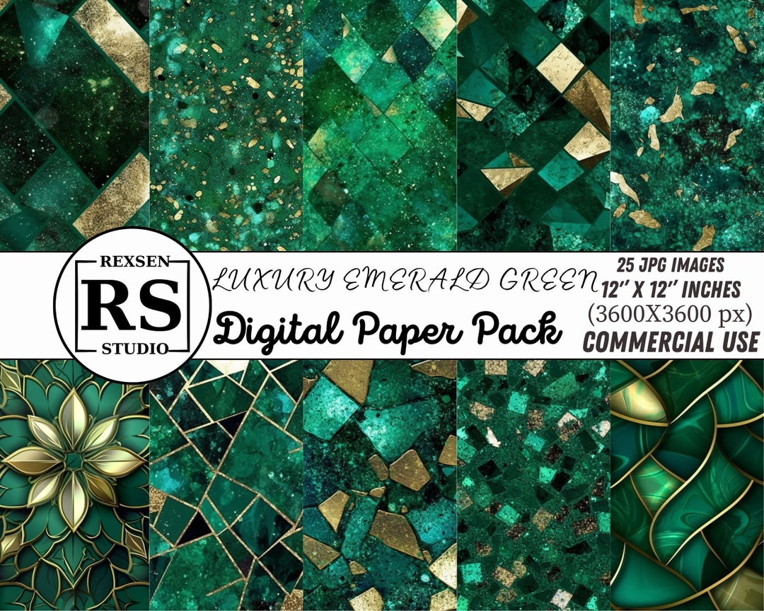 Luxury Emerald Digital Paper, Seamless Green Textures With Glitter and Foil Instant Download for ...