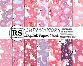Cute Unicorn Seamless Digital Paper Cute Unicorn Background Unicorn ...