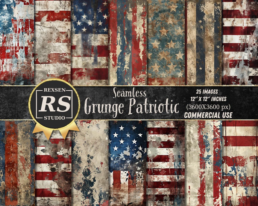 Grunge Patriotic Digital Paper Bundle, 25 Vintage Seamless Texture PNG ...