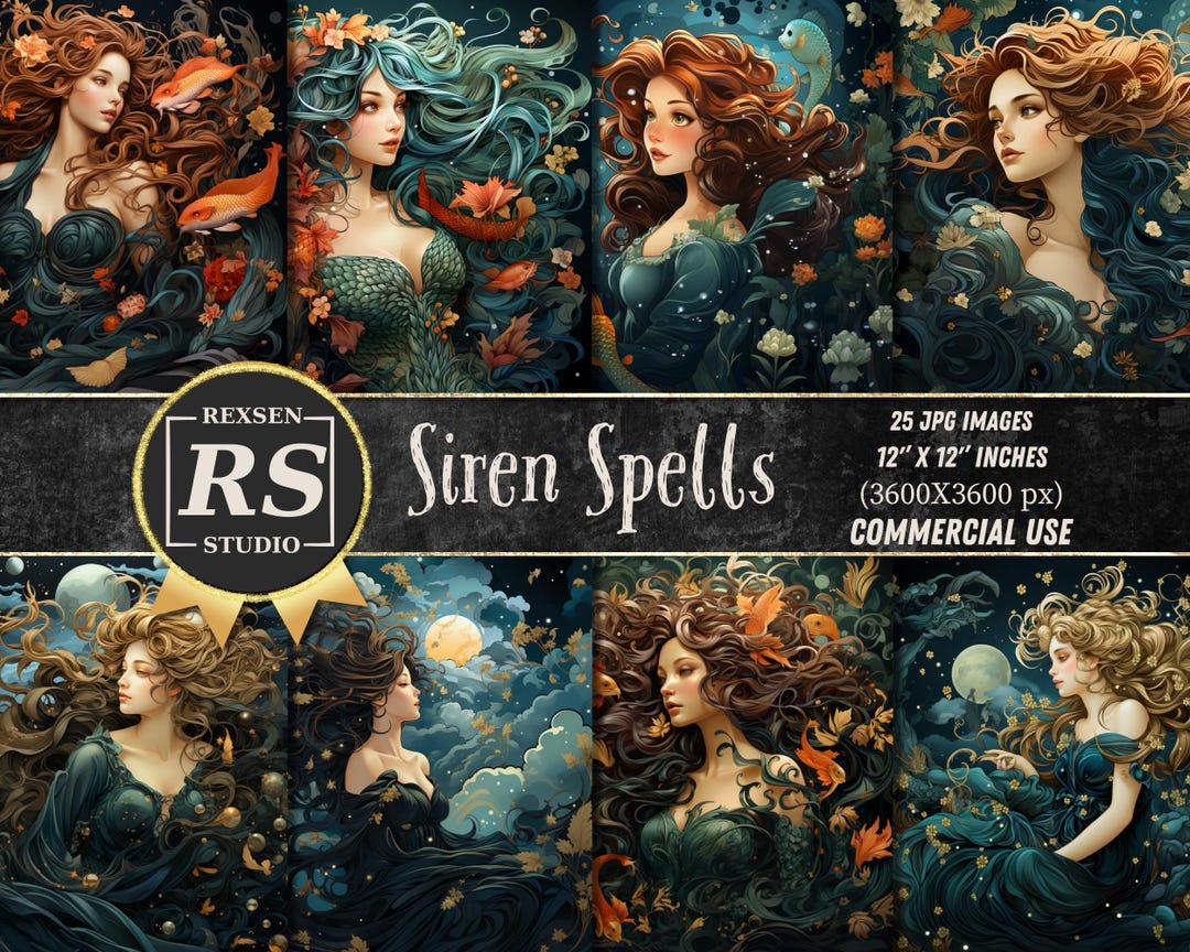 Mermaid Digital Paper: Siren Spells, Ocean Grunge Textures (digital ...