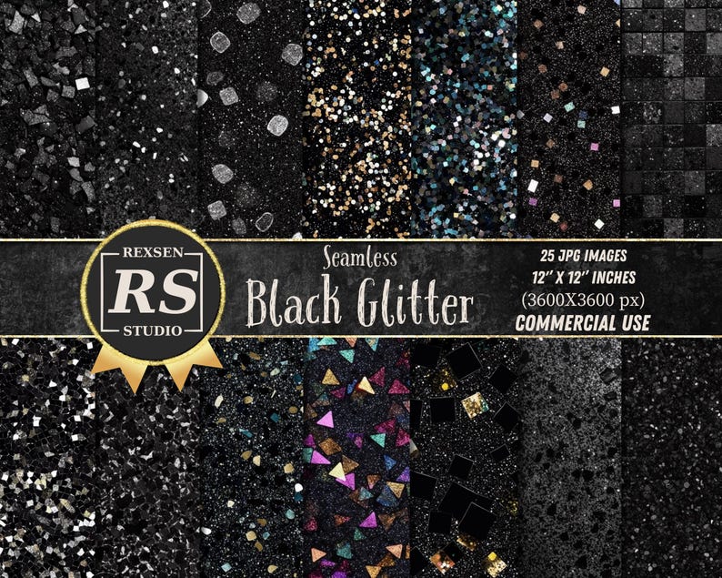 Black Glitter Textures, Seamless Glam Holographic Textures With Glitter ...