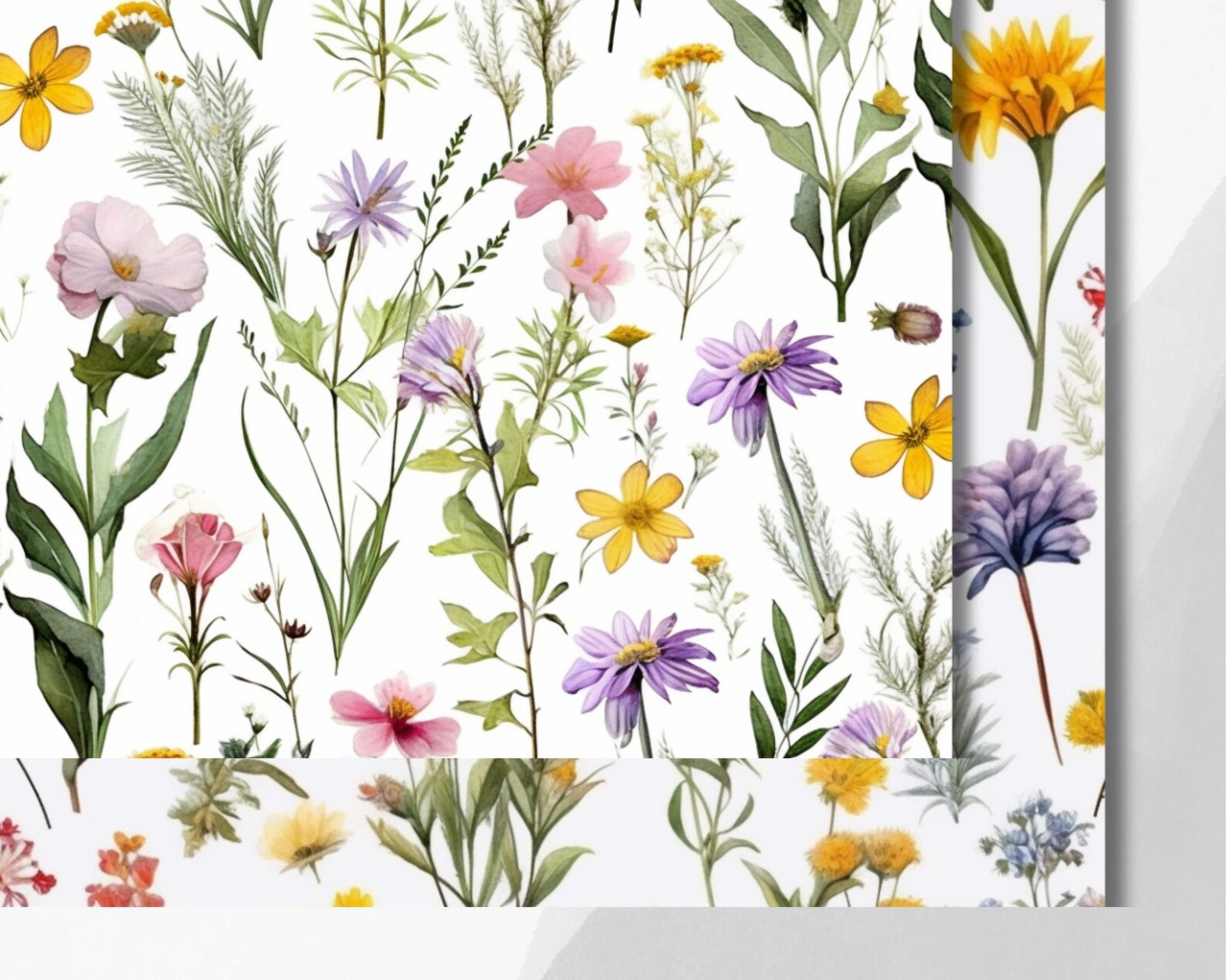 Wildflowers Summer Floral Digital Paper Pack, Wildflowers Greenery ...