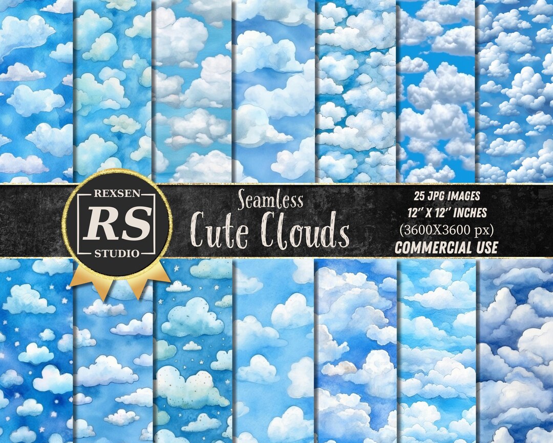 Watercolor Cloudy Skies Digital Paper - Instant Download, Scrapbook ...