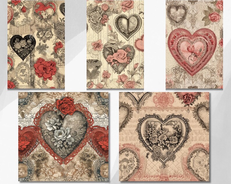 Victorian Lace Heart Junk Journal Papers, Valentines Scrapbook Page ...