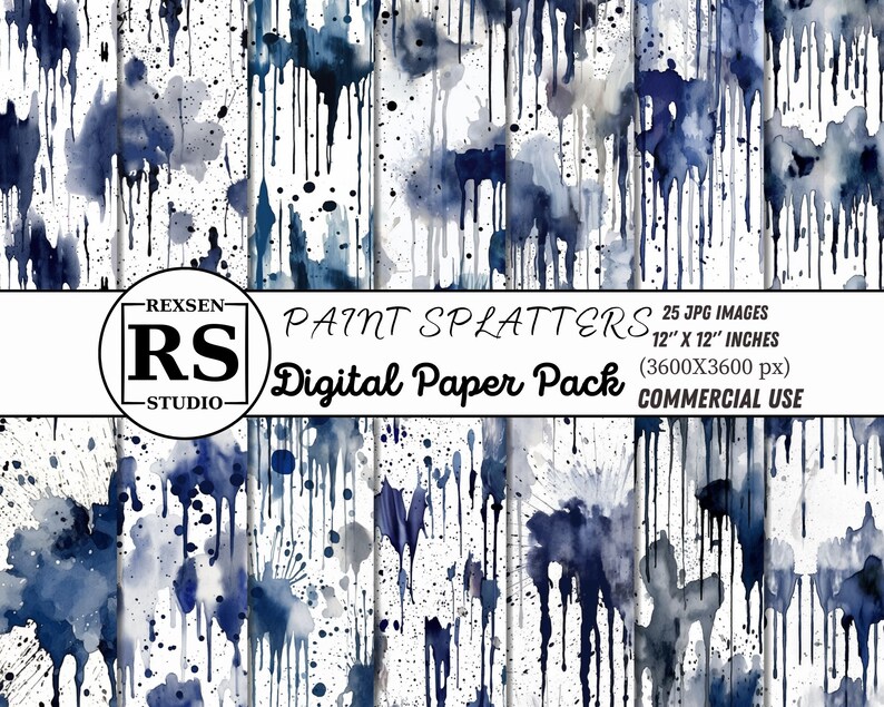 Seamless Navy and Gray Paint Splatters Digital Paper, Seamless Paint ...