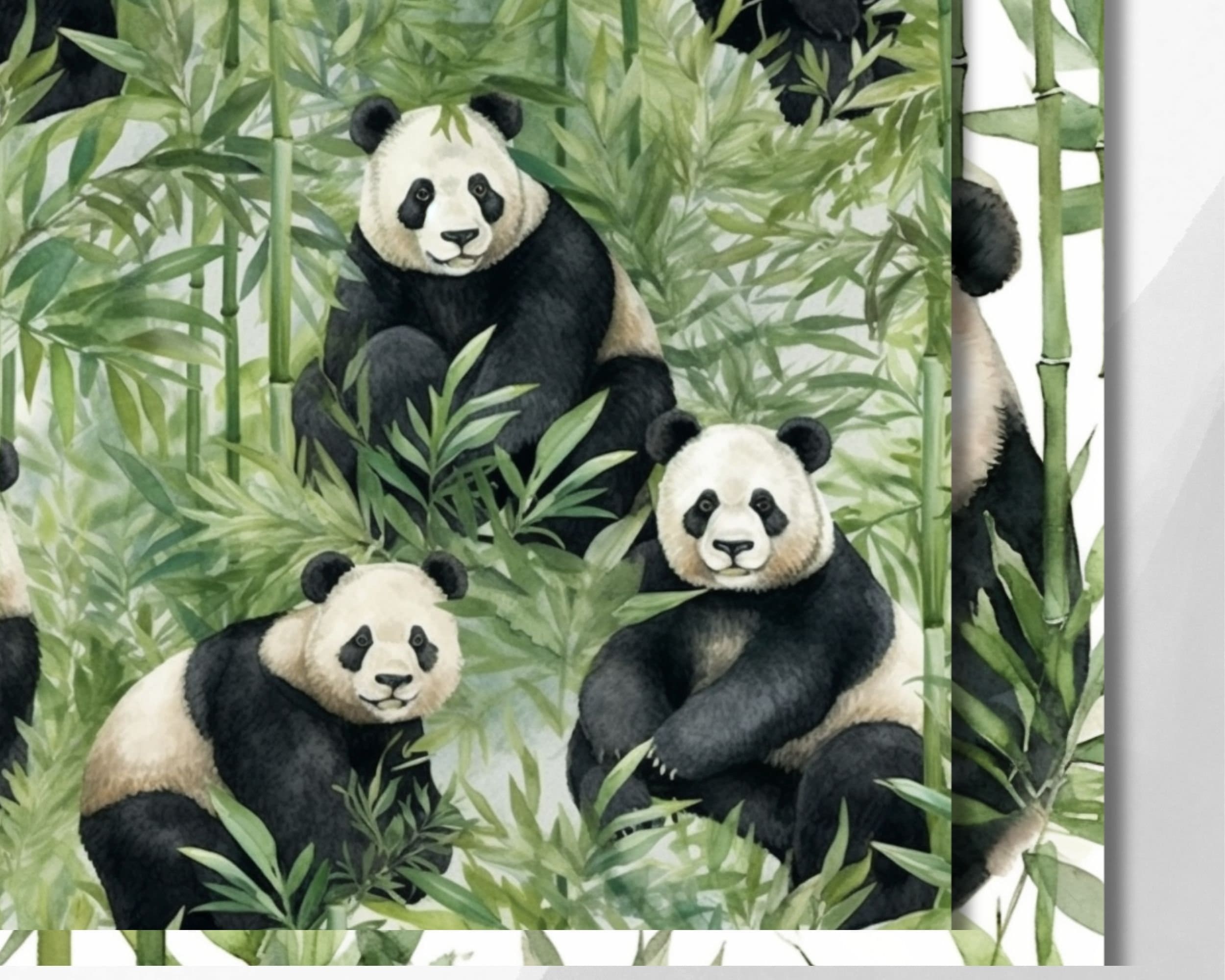 Watercolor Panda Bamboo Digital Paper, Seamless Printable Textures ...