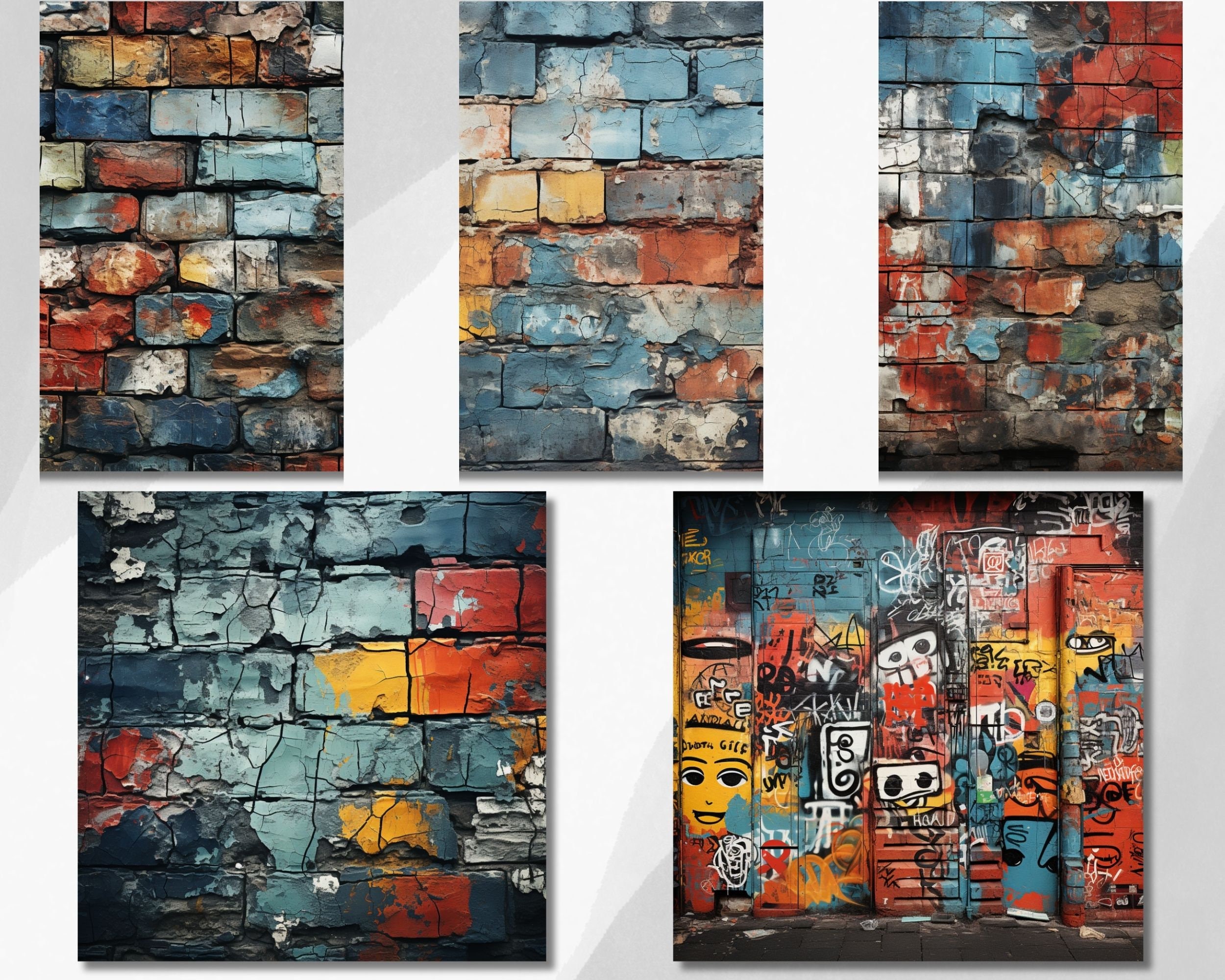 Urban Wall Textures Digital Paper, Graffiti Brick Wall Digital Paper ...