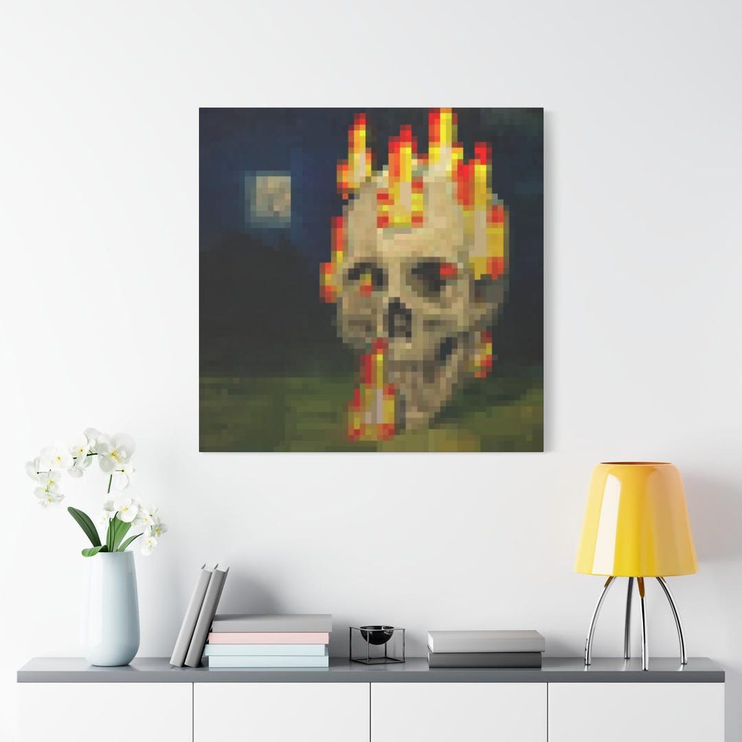 Minecraft Skull Pixel Art Print – Dark Fantasy Digital Download, Retro ...