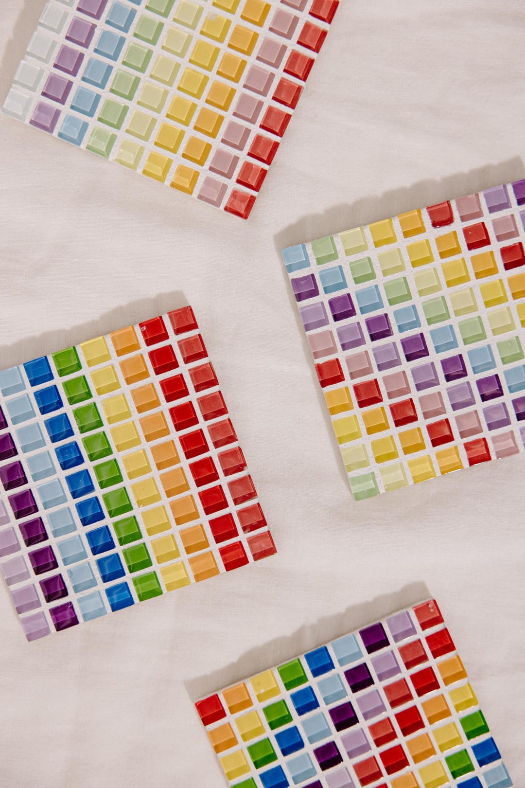 Handmade Rainbow Tile Coasters - Drink Coasters, Pastel & Vibrant ...