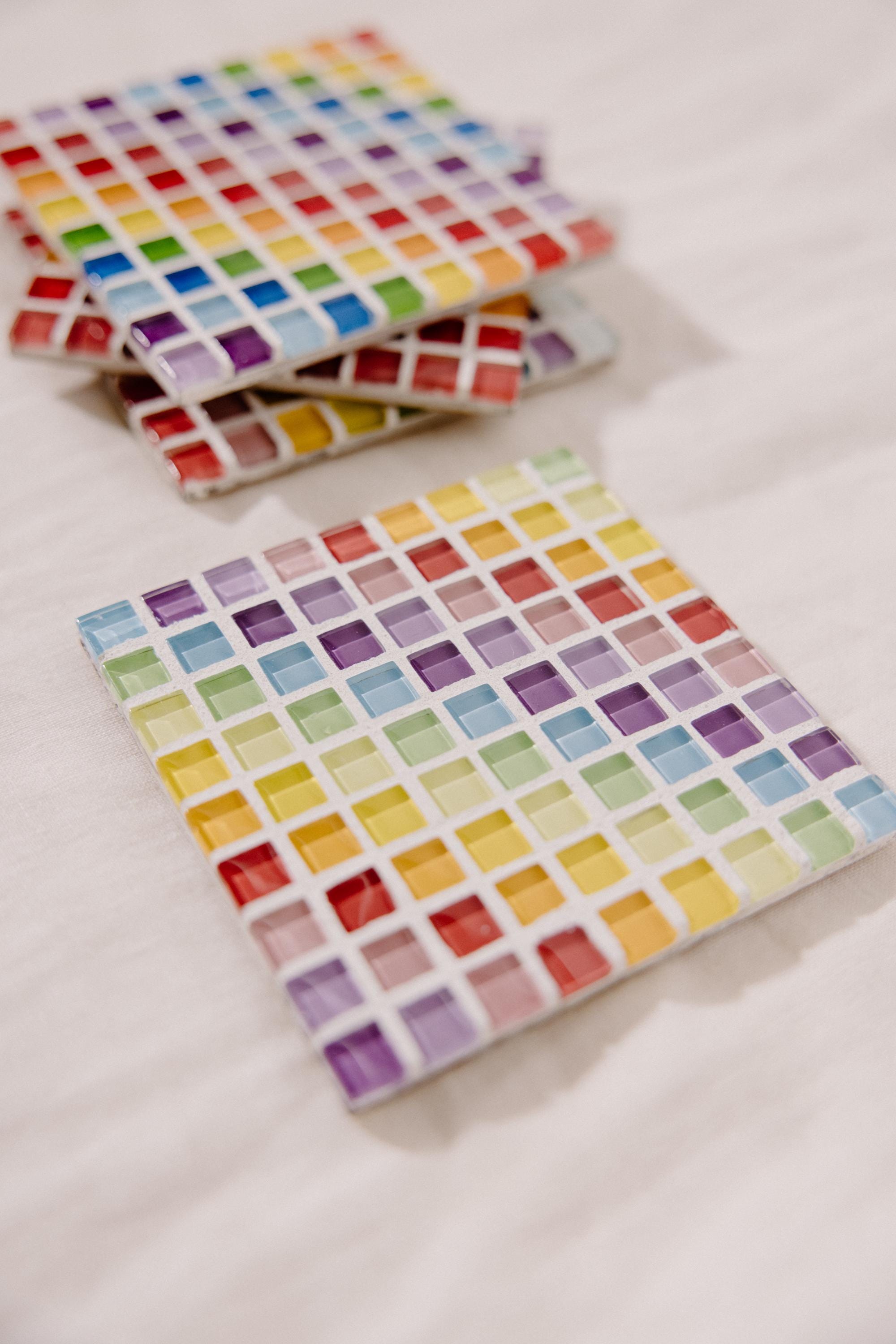 Handmade Rainbow Tile Coasters - Drink Coasters, Pastel & Vibrant ...