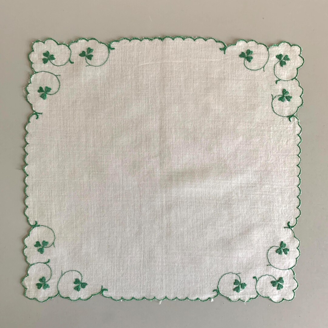 Handkerchief Vintage Sheer With Green Clovers and Scalloped Edges - Etsy