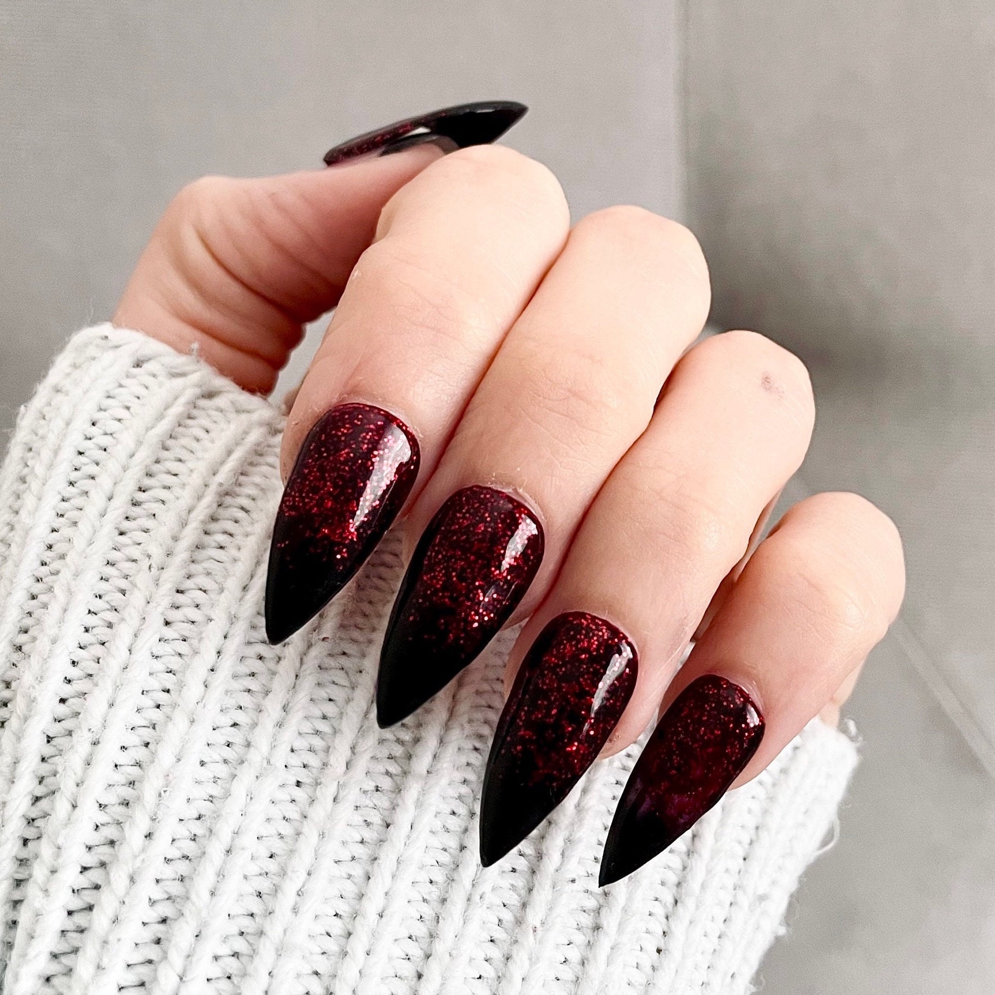 Black And Red Glitter Nails