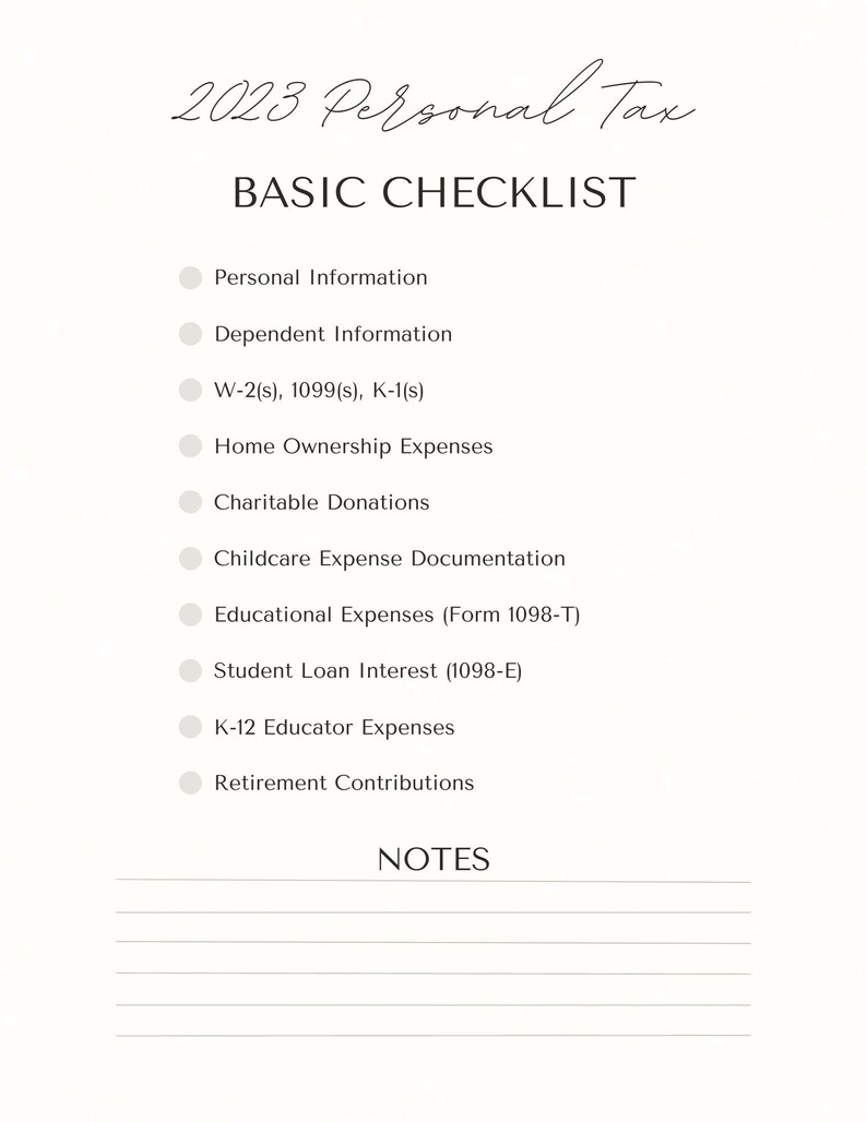2023 Personal Tax Basic Checklist / 2023 Tax Return Checklist / 2023 ...