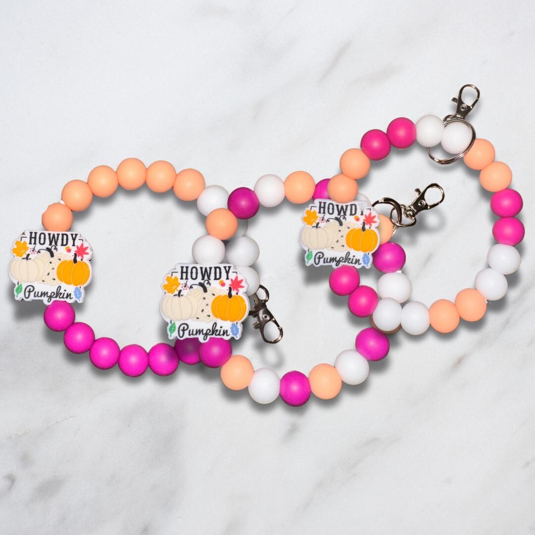 HOWDY PUMPKIN Fall Aesthetic Silicone Beaded Wristlet Keychain | Custom ...