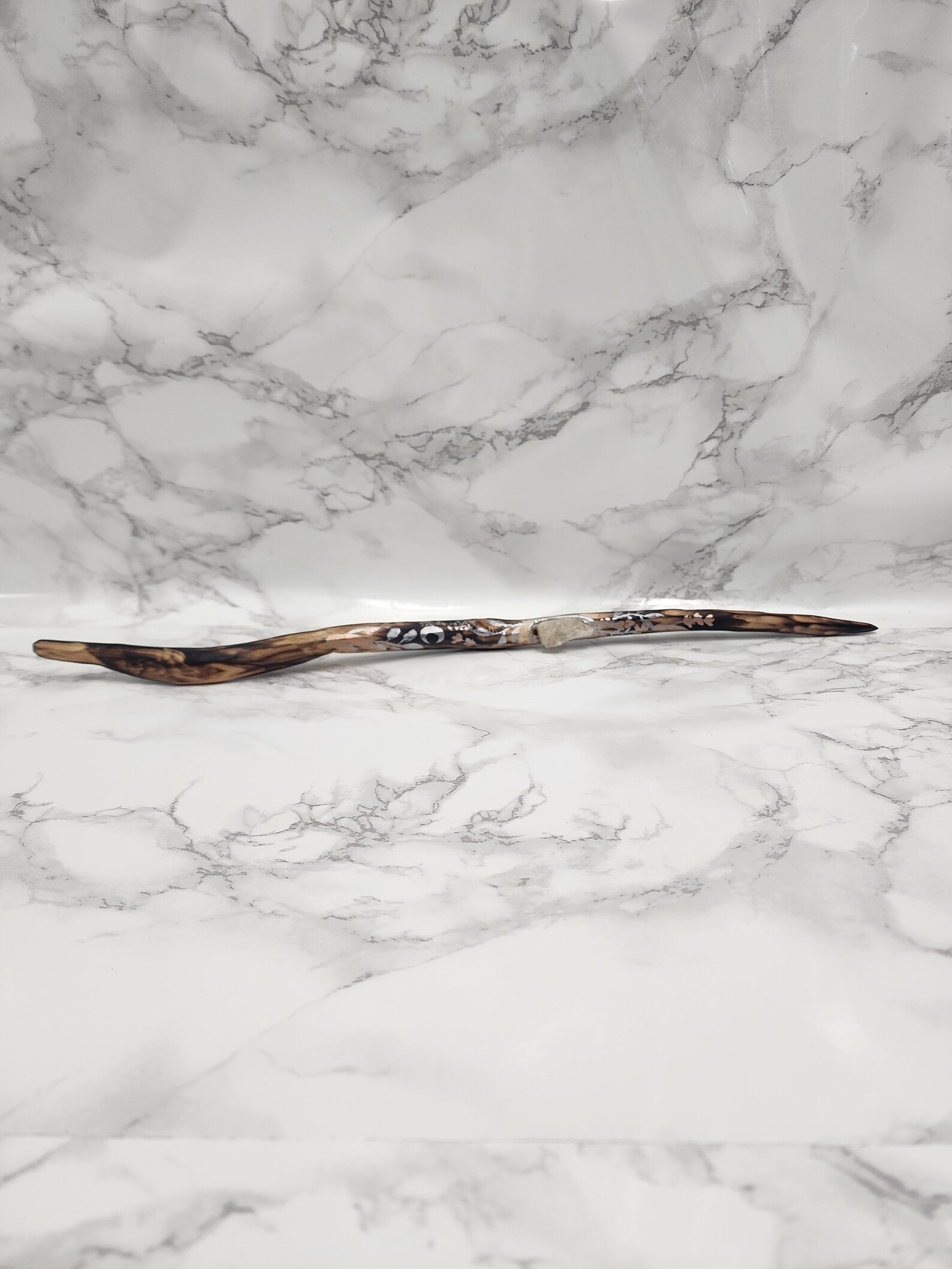 Natural Fire Etched Wood Wand With Raw Quartz Crystal - Handcarved Wood ...