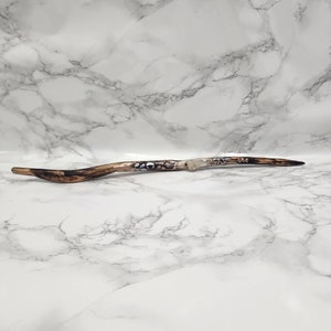 Natural Fire Etched Wood Wand With Raw Quartz Crystal - Handcarved Wood ...