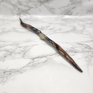Natural Fire Etched Wood Wand With Raw Quartz Crystal - Handcarved Wood ...