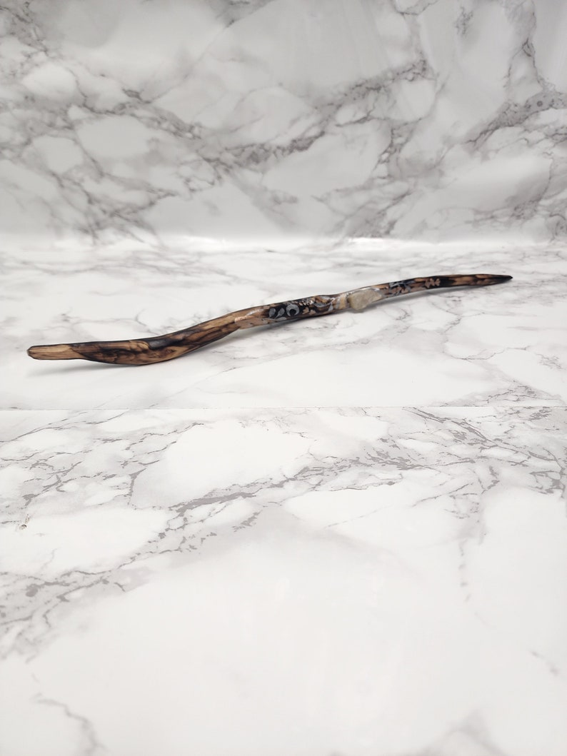 Natural Fire Etched Wood Wand With Raw Quartz Crystal - Handcarved Wood ...