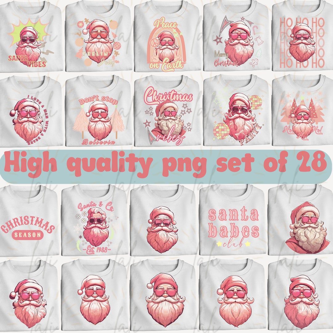 Pink Santa Png Bundle 28 Set of 28 Retro Christmas Santa Png Christmas ...