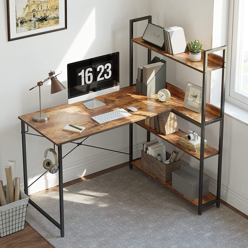 Computer Desk With Storage Shelves, Small L Shaped Desk Home Office ...