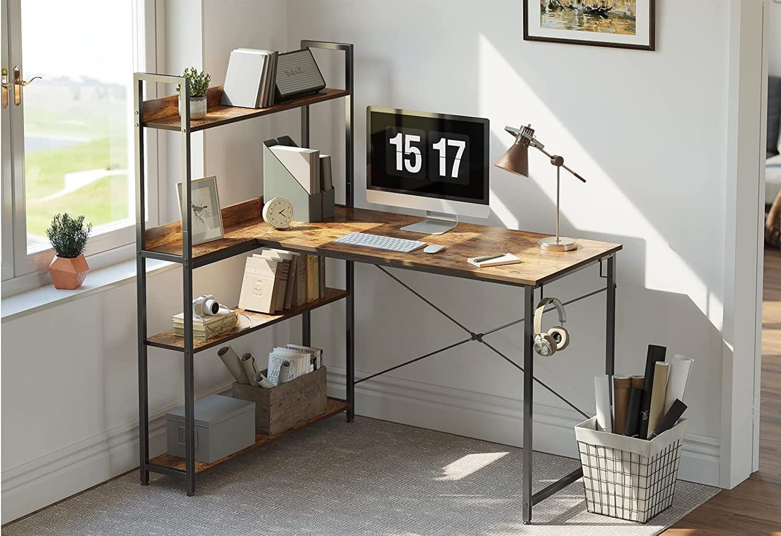 Computer Desk With Storage Shelves, Small L Shaped Desk Home Office ...