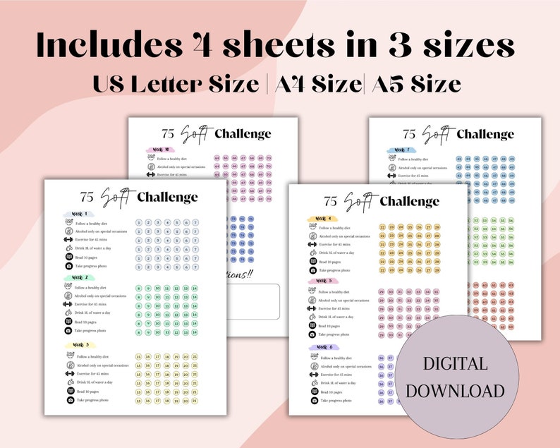 75 Soft Challenge Tracker, Fitness Journal, Health and Fitness Tracker ...