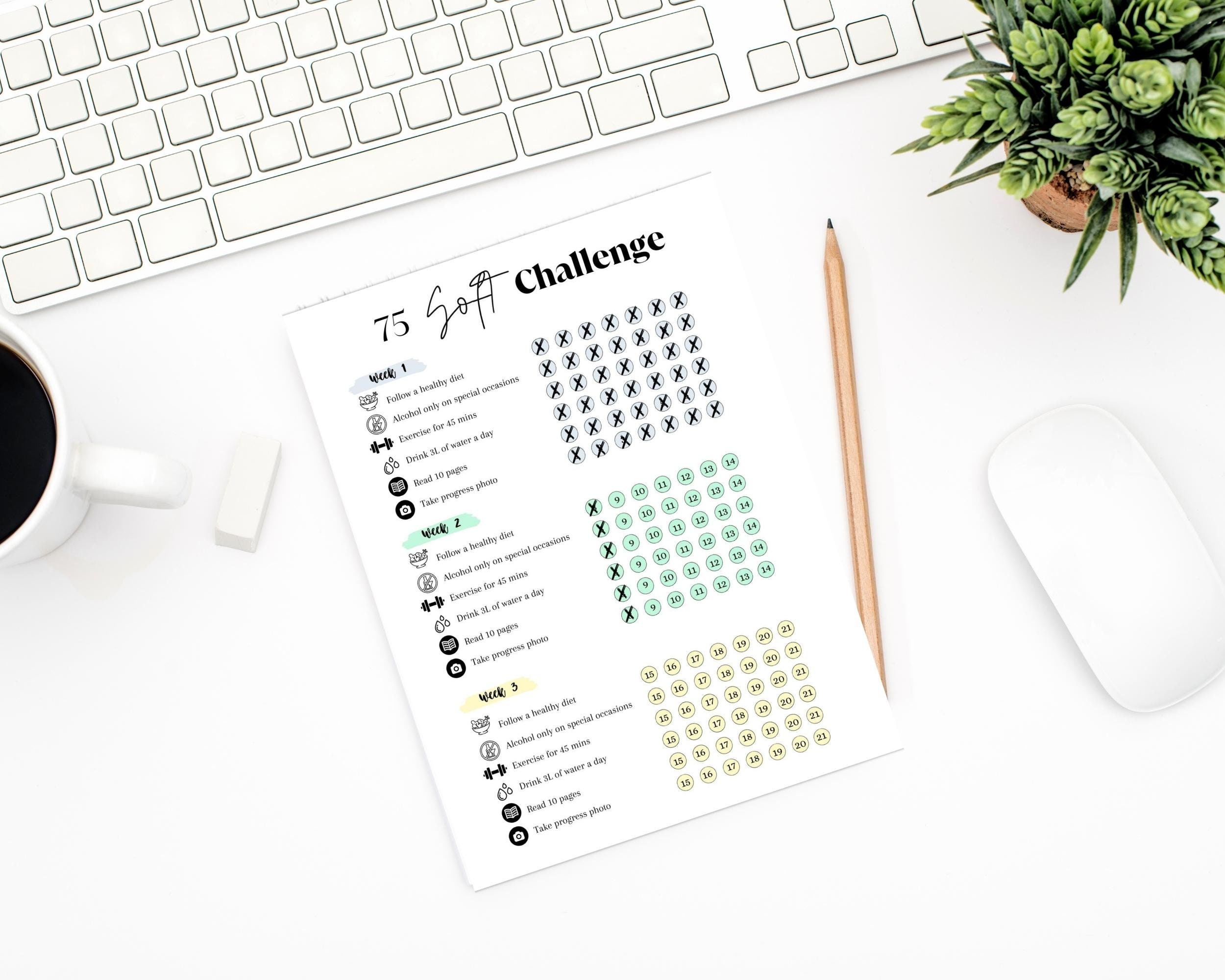 75 Soft Challenge Tracker, Fitness Journal, Health and Fitness Tracker ...